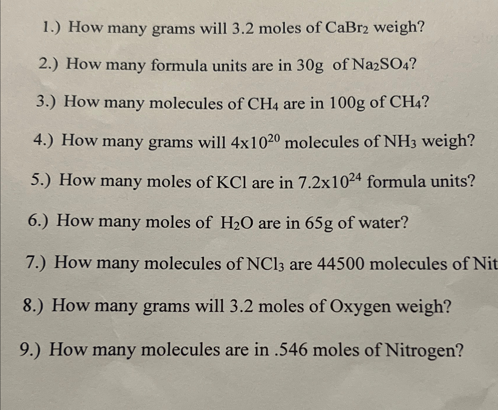 Solved 1.) ﻿How many grams will 3.2 ﻿moles of CaBr2 | Chegg.com