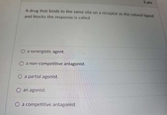 Solved 2 ﻿pts A drug that binds to the same site on a | Chegg.com