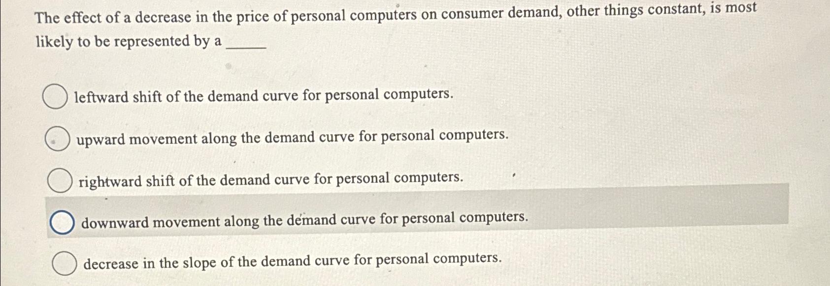 Solved The effect of a decrease in the price of personal | Chegg.com