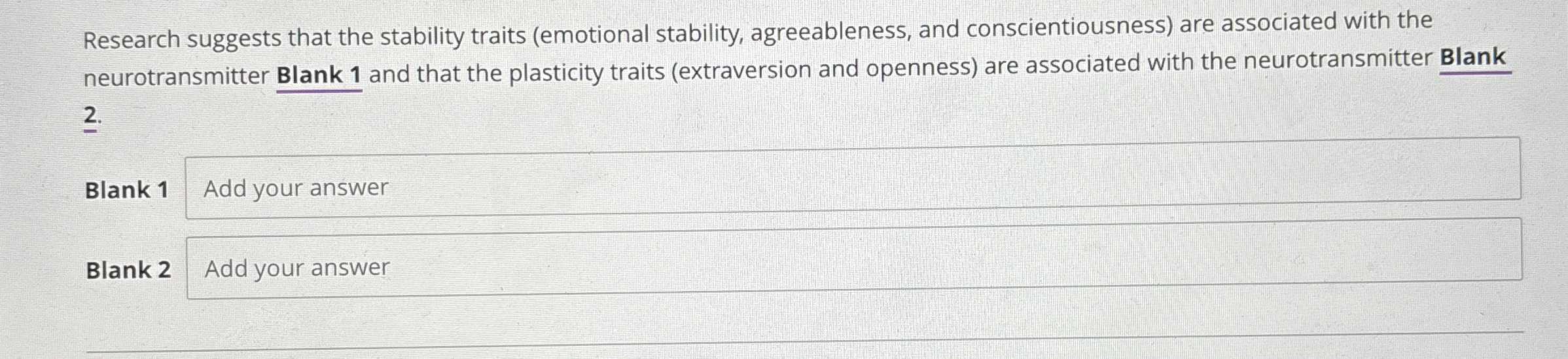 Solved Research suggests that the stability traits | Chegg.com
