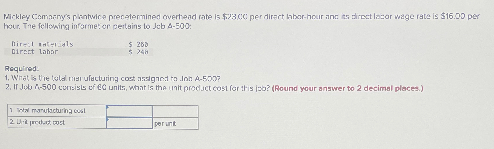 Solved Mickley Company's plantwide predetermined overhead | Chegg.com