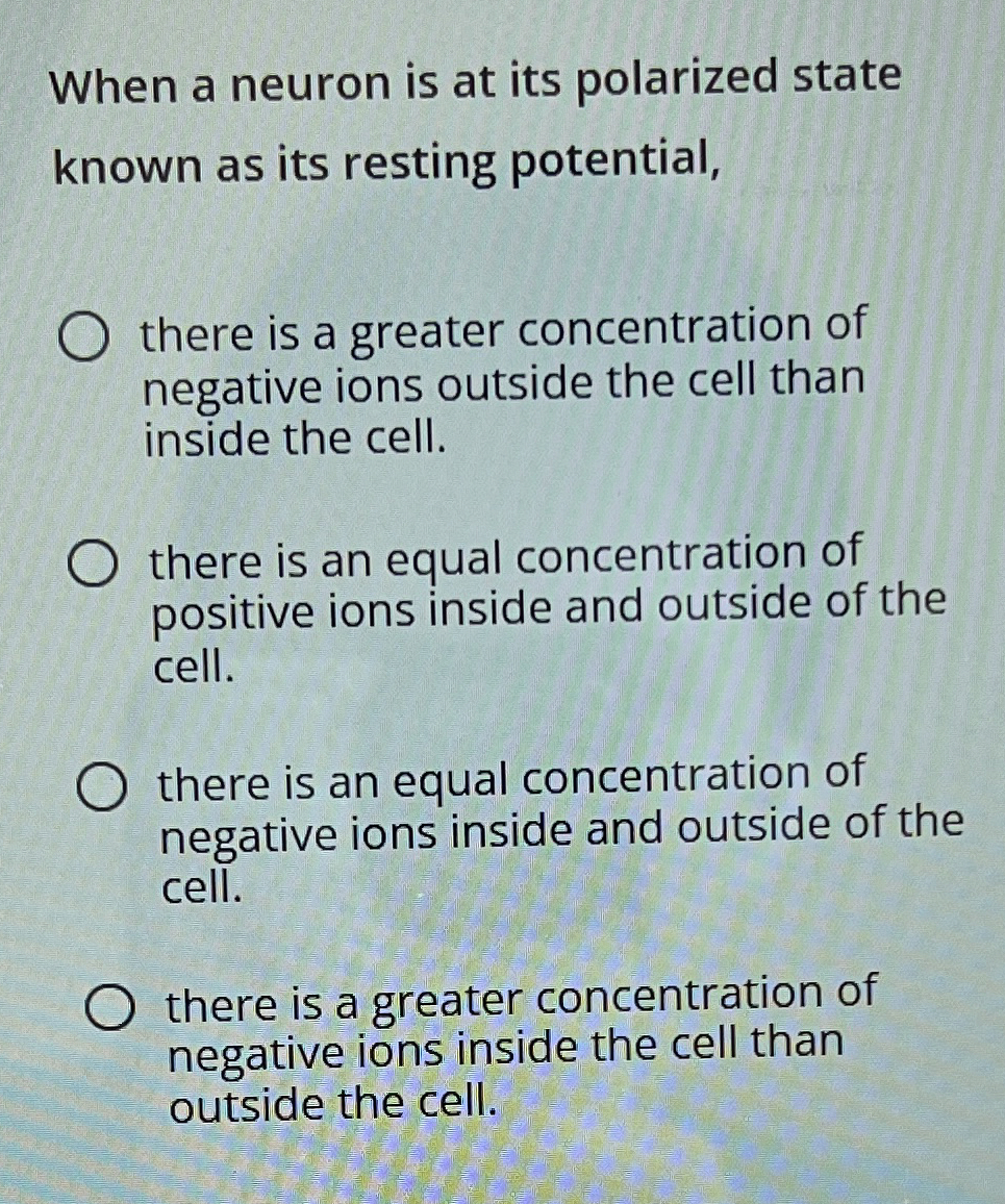 Solved When a neuron is at its polarized state known as its | Chegg.com