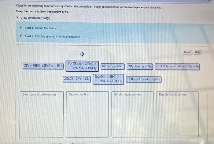 Solved Classify the following reactions as synthesis, | Chegg.com
