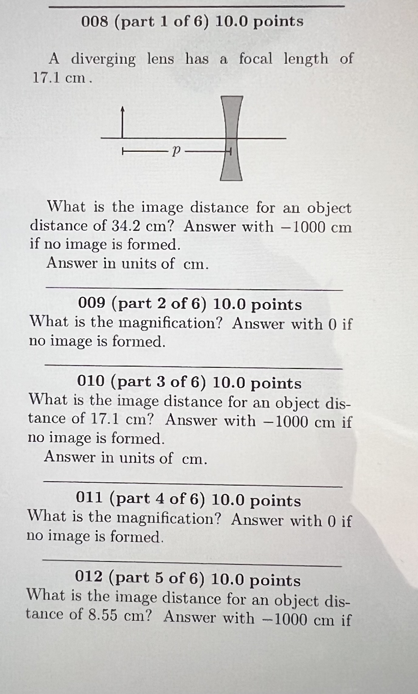 Solved 008 (part 1 ﻿of 6 ) 10.0 ﻿pointsA diverging lens has | Chegg.com