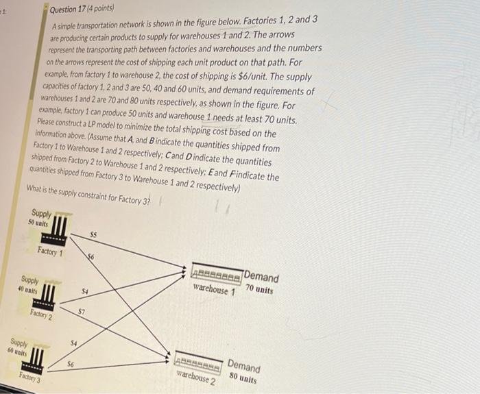 Solved Question 17(4 points) A simple transportation network | Chegg.com