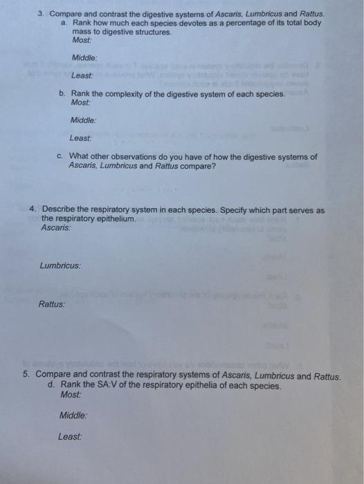 Solved 3. Compare and contrast the digestive systems of | Chegg.com