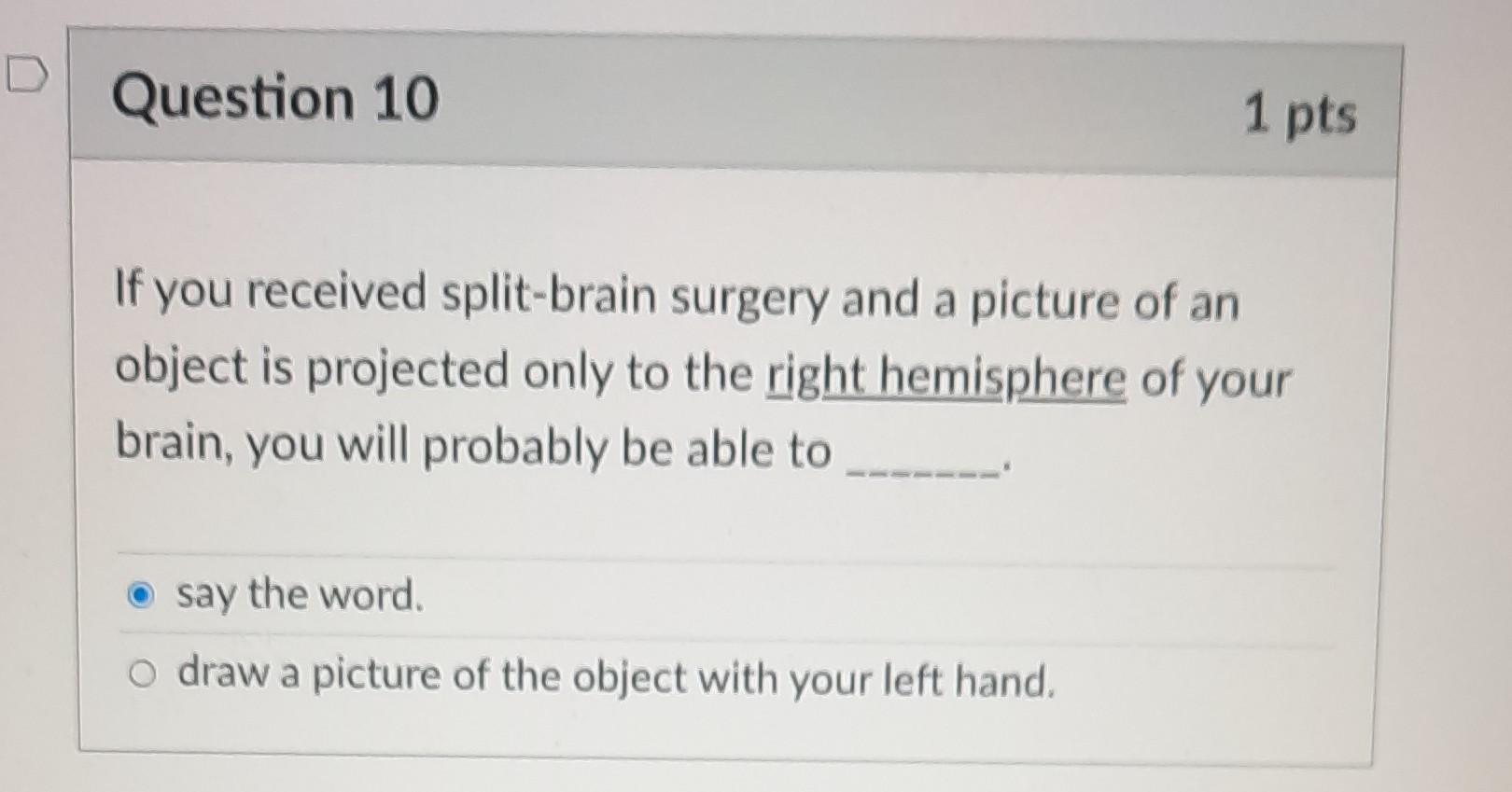 Solved If you received split-brain surgery and a picture of | Chegg.com
