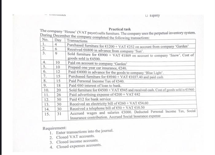 Solved Practical task The company 'House' (VAT payer) sells | Chegg.com