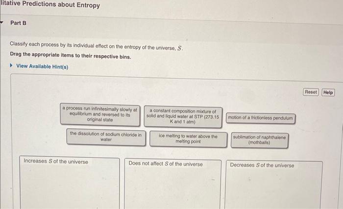 Solved Classify each process by its individual effect on the | Chegg.com