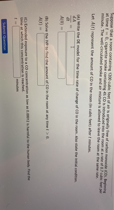 Solved Suppose that a room containing 1200 cubic feet of air | Chegg.com