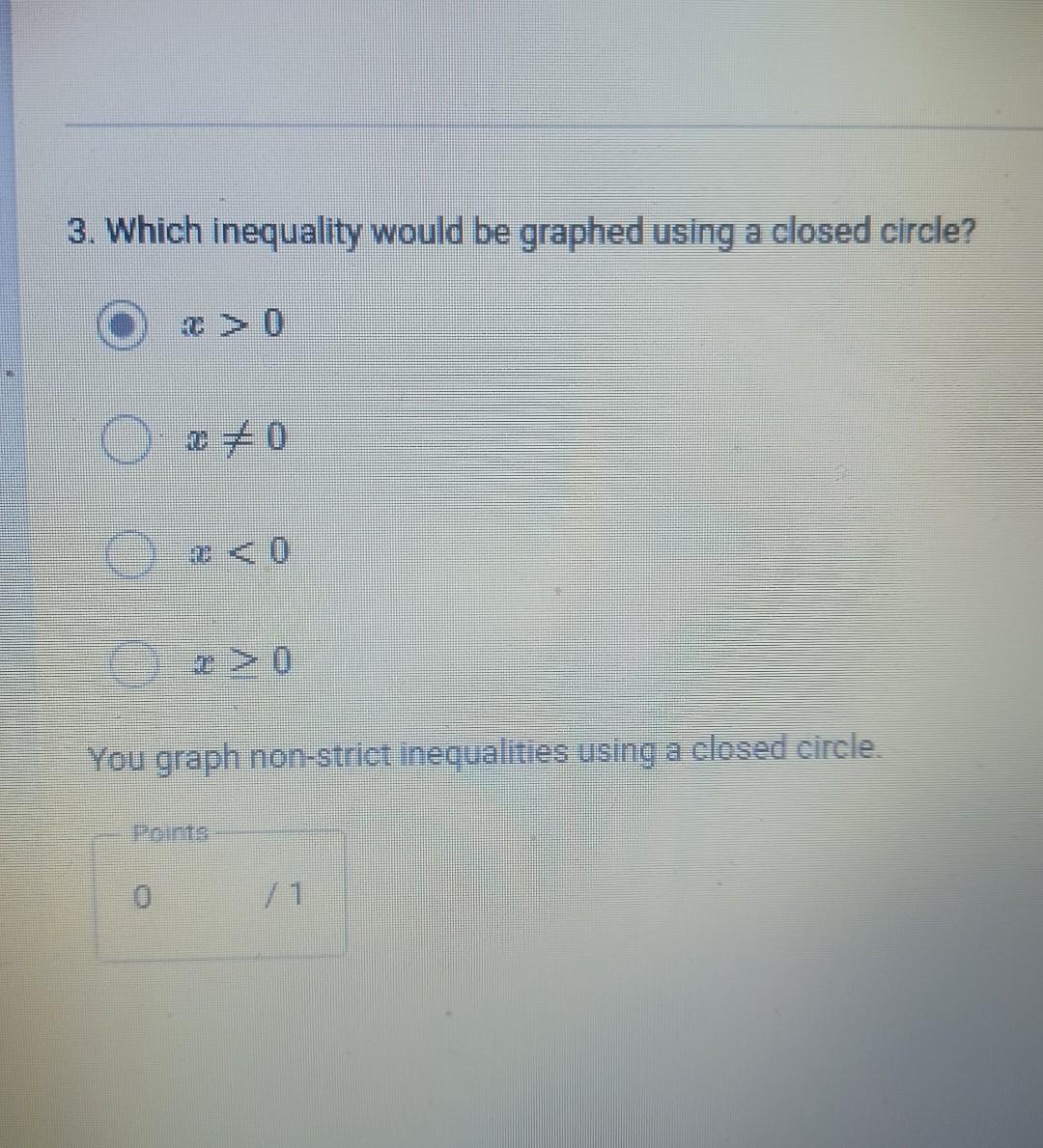 Solved 3. Which inequality would be graphed using a closed | Chegg.com