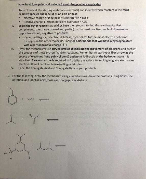 Solved I. Draw in all lone pairs and include formal charge | Chegg.com