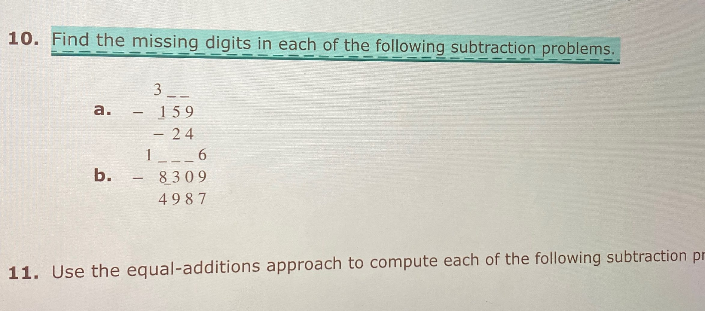 Solved Find the missing digits in each of the following | Chegg.com