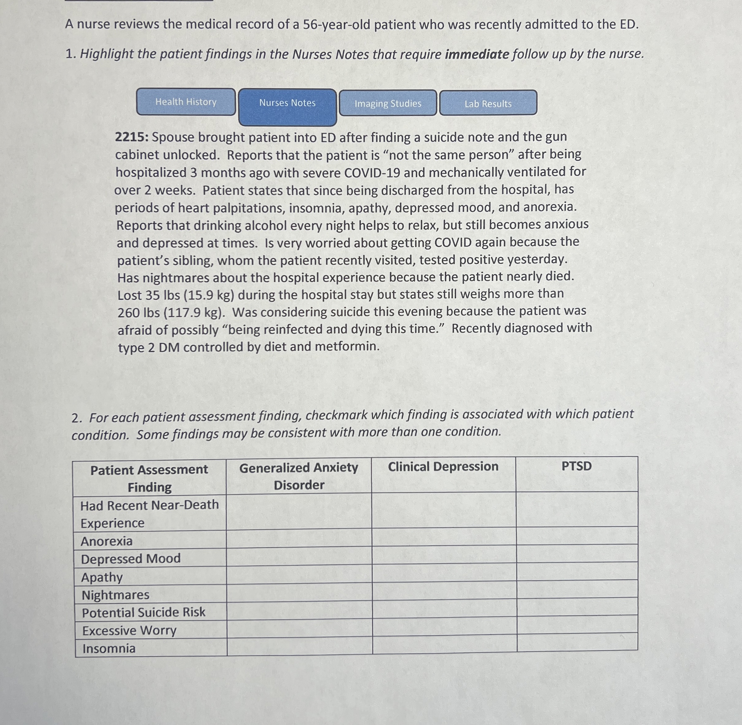 Solved A nurse reviews the medical record of a 56 -year-old | Chegg.com