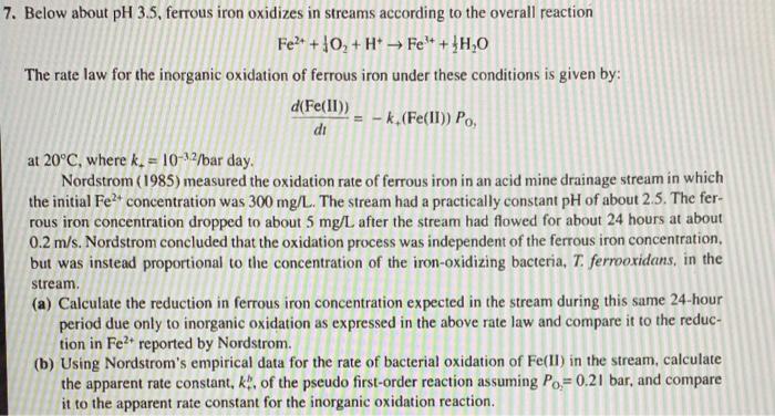 Solved Fe2++∤O2+H+→Fe3++21H2O The rate law for the inorganic | Chegg.com