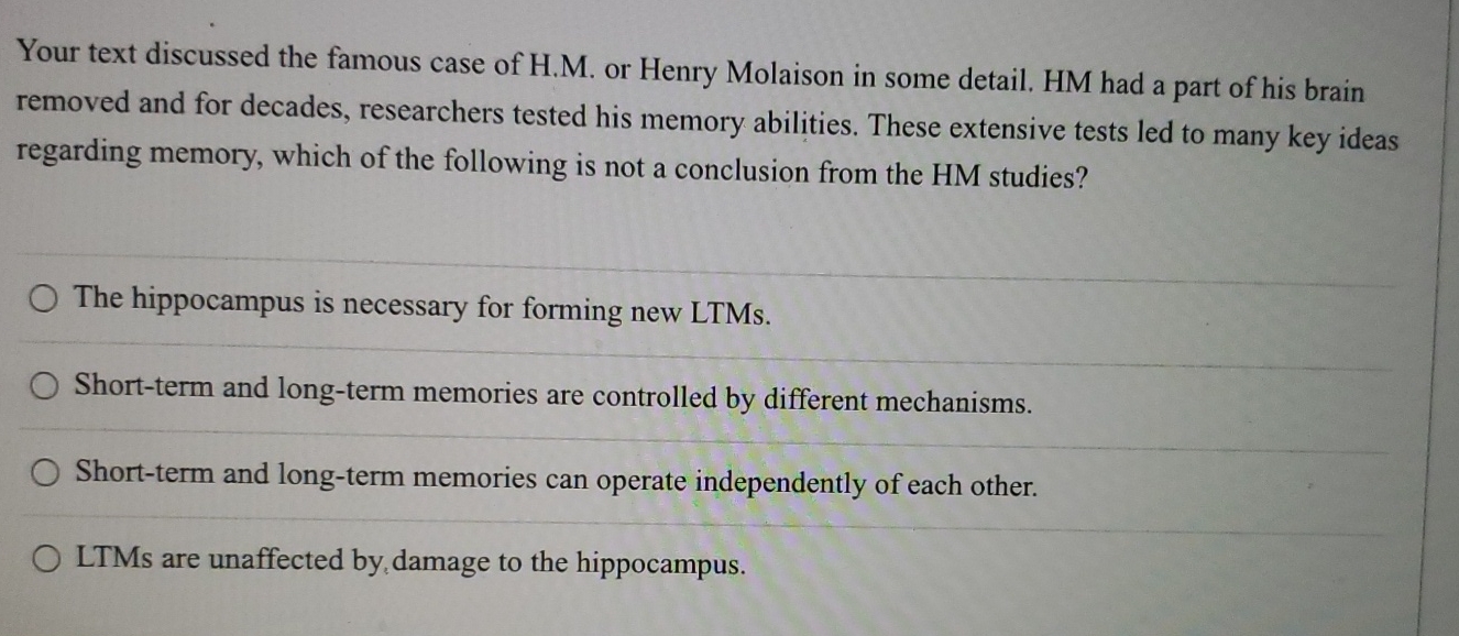 Solved Your text discussed the famous case of H.M. ﻿or Henry | Chegg.com