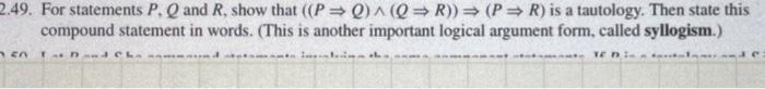 Solved 49. For statements P,Q and R, show that | Chegg.com