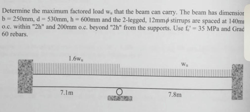 Solved Determine the maximum factored load wu that the beam | Chegg.com