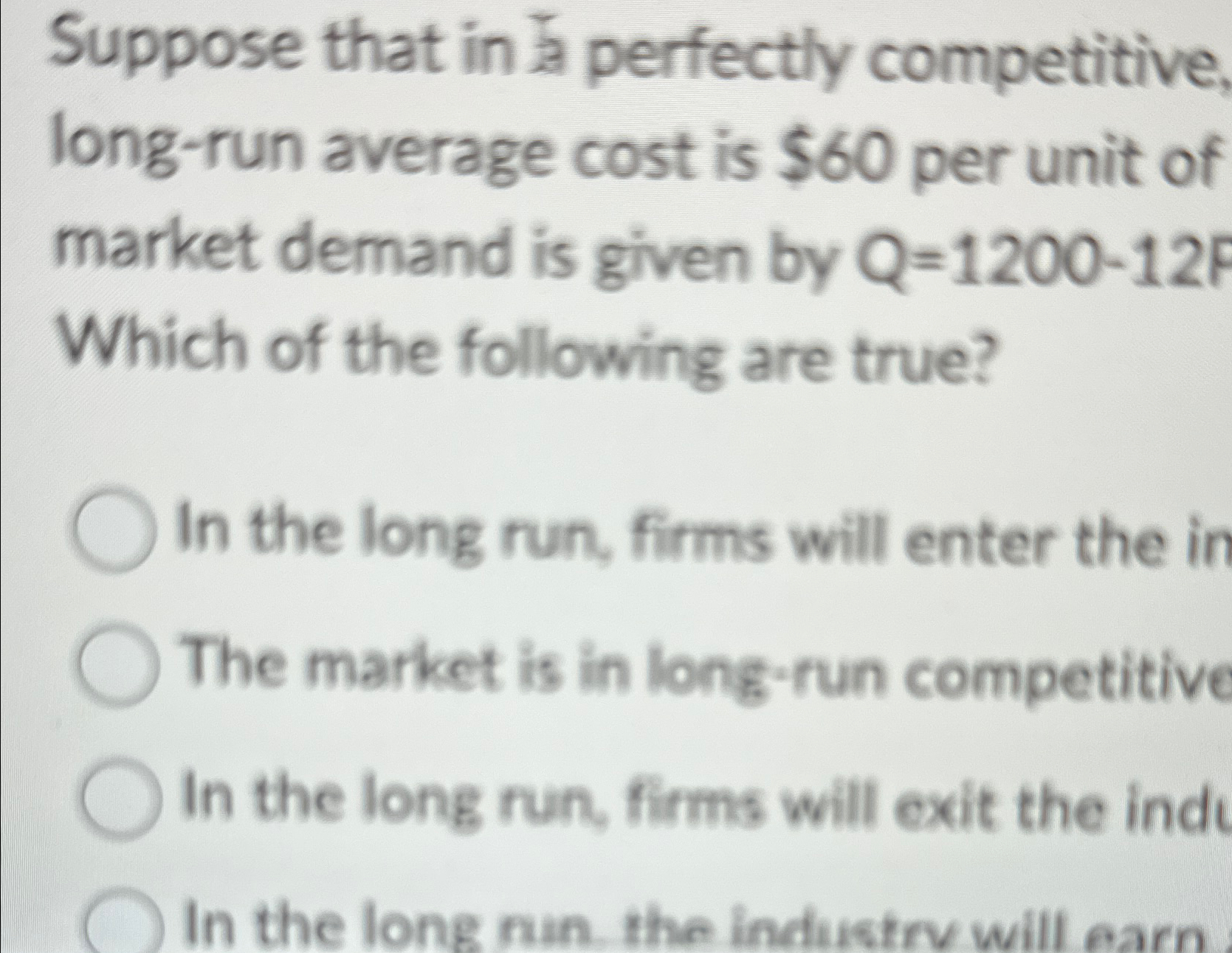 Solved Suppose that in perfectly competitive long-run | Chegg.com