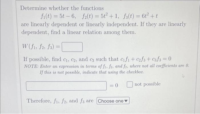 Solved Determine whether the functions | Chegg.com