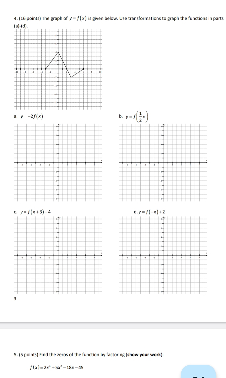 Solved (16 ﻿points) ﻿The graph of y=f(x) ﻿is given below. | Chegg.com