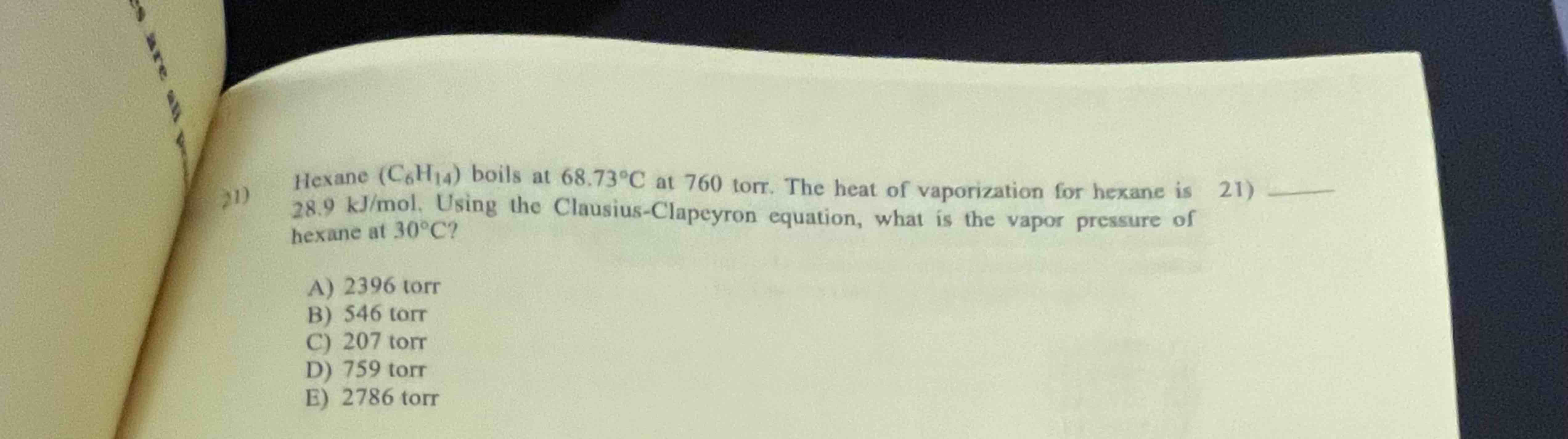 Solved Hexane (C6H14) ﻿boils at 68.73°C at 760 ﻿torr. The | Chegg.com