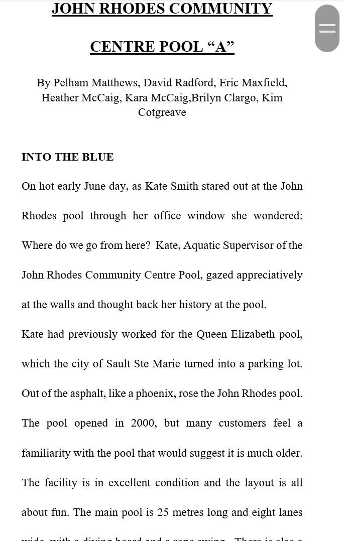 Solved JOHN RHODES COMMUNITY CENTRE POOL “A” By Pelham | Chegg.com