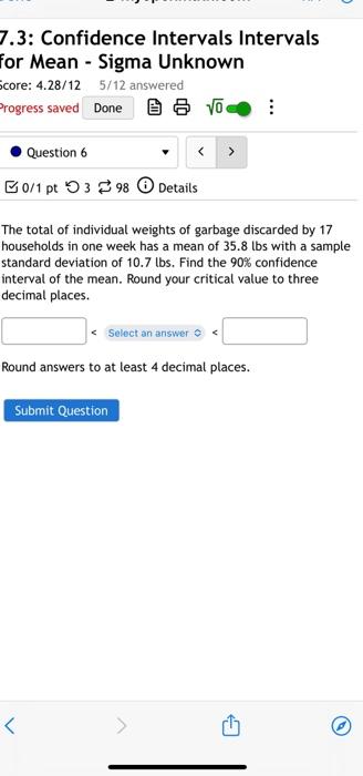 Solved 7.3: Confidence Intervals Intervals for Mean - Sigma | Chegg.com