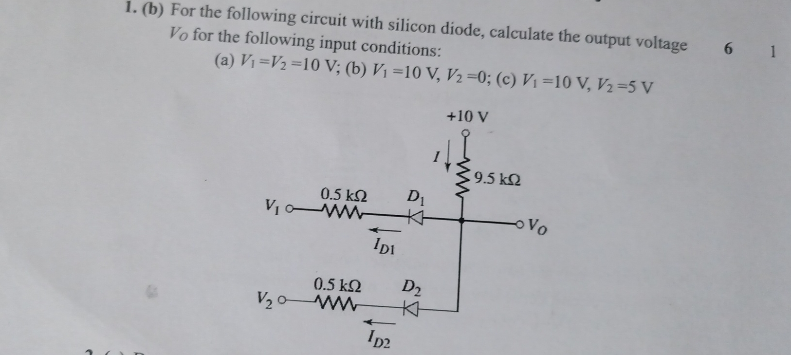 Solved (b) ﻿For the following circuit with silicon diode, | Chegg.com