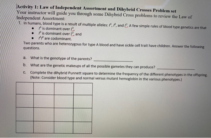 Solved Activity 1: Law of Independent Assortment and | Chegg.com