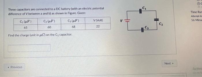 Solved Three capacitors are connected to a DC battery (with | Chegg.com