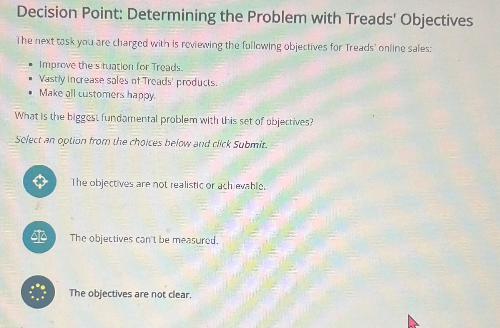 Solved Decision Point: Determining the Problem with Treads' | Chegg.com