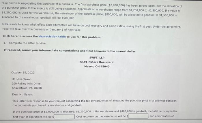 Mike Saxon is negotiating the purchase of a business. | Chegg.com