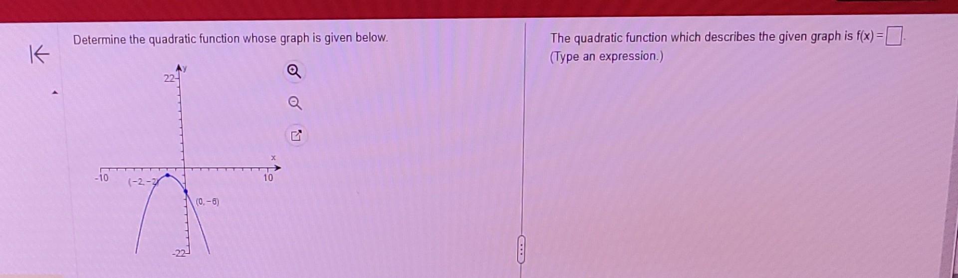 Solved Determine the quadratic function whose graph is given | Chegg.com