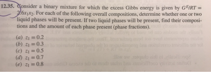 Solved 12.35. Consider a binary mixture for which the excess | Chegg.com