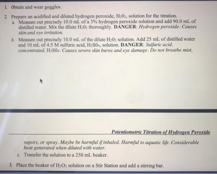 Solved Potentiometric Titration of Hydrogen peroxide One | Chegg.com