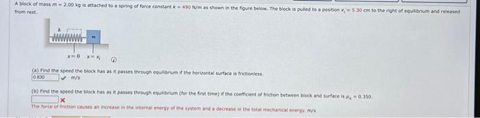 Solved from rest: (a) Find the speed the block has as a | Chegg.com