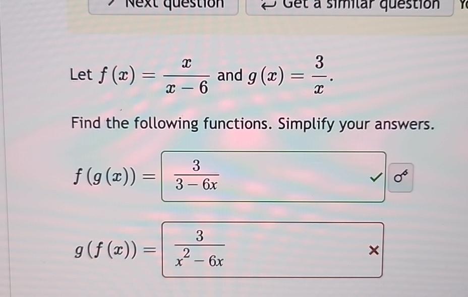 Solved Let f(x)=xx-6 ﻿and g(x)=3x.Find the following | Chegg.com