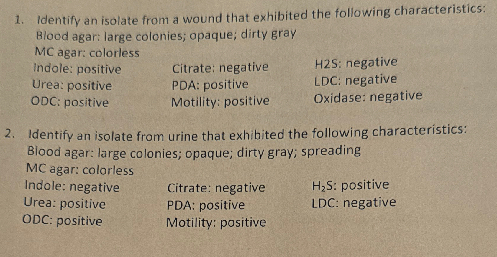Solved Identify an isolate from a wound that exhibited the | Chegg.com