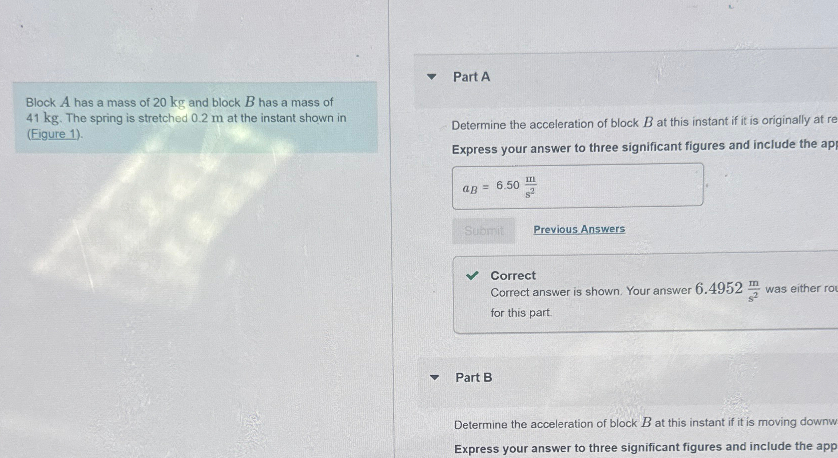 Solved Block A has a mass of 20kg and block B has a mass of | Chegg.com