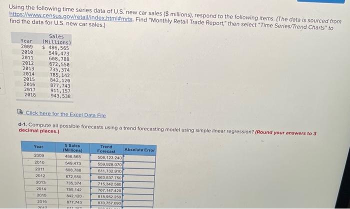Solved Using the following time series data of U.S. new car | Chegg.com