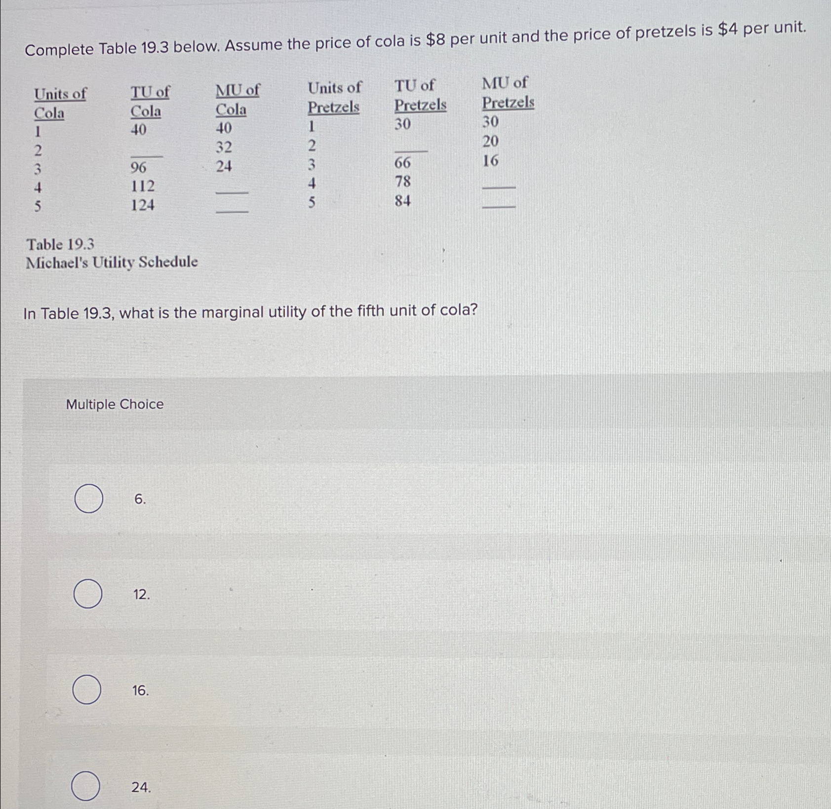 Solved Complete Table 19.3 ﻿below. Assume the price of cola | Chegg.com