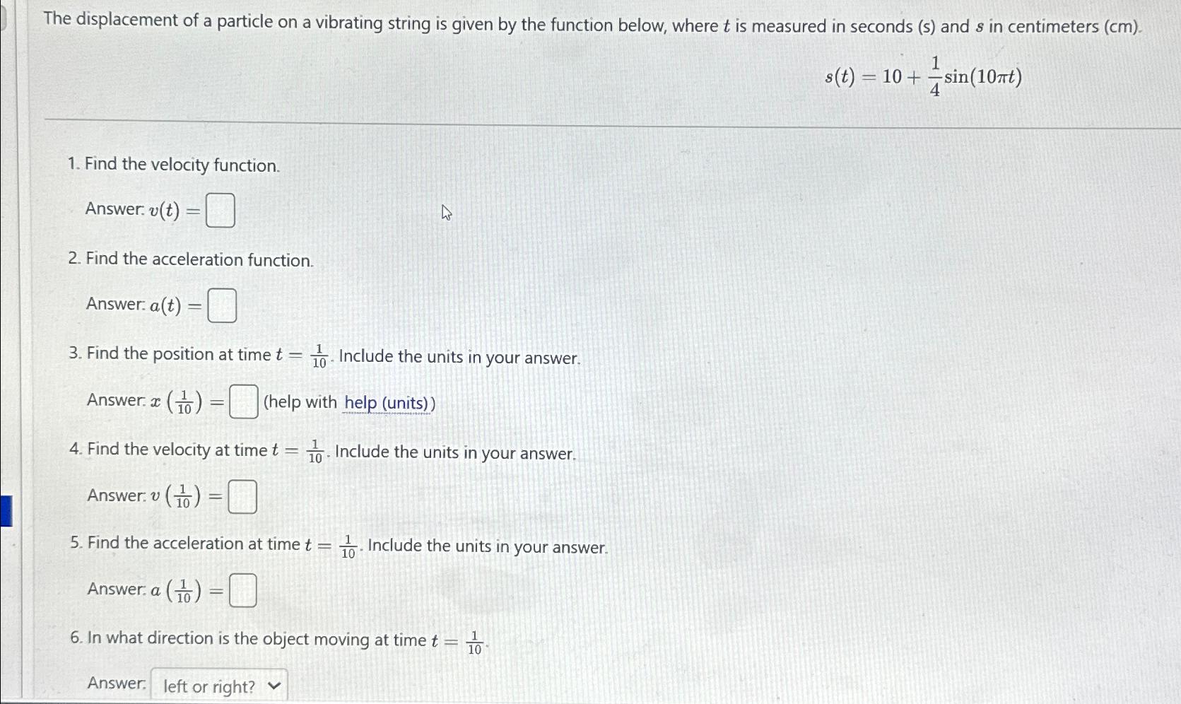 Solved The displacement of a particle on a vibrating string | Chegg.com