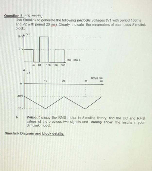 Solved Question 5: (16 marks) Use Simulink to generate the | Chegg.com