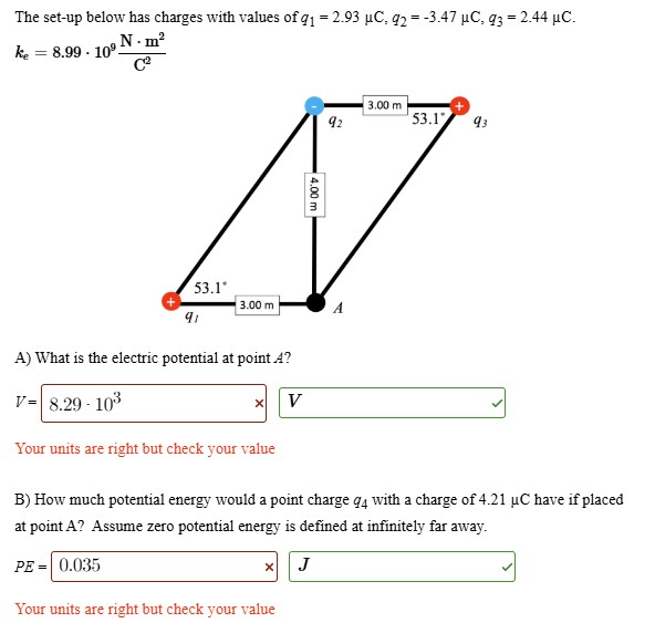 Solved The set-up ﻿below has charges with values | Chegg.com