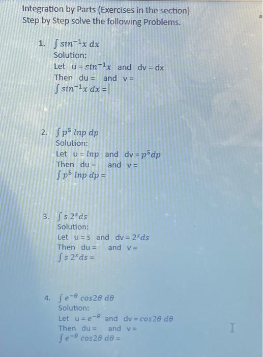 Solved Integration by Parts (Exercises in the section) Step | Chegg.com