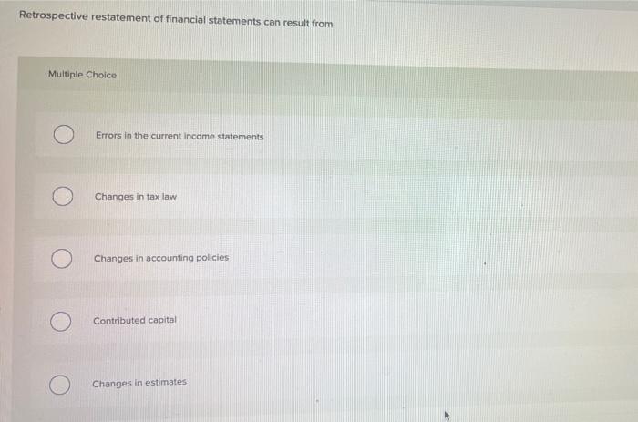 Solved Retrospective restatement of financial statements can | Chegg.com