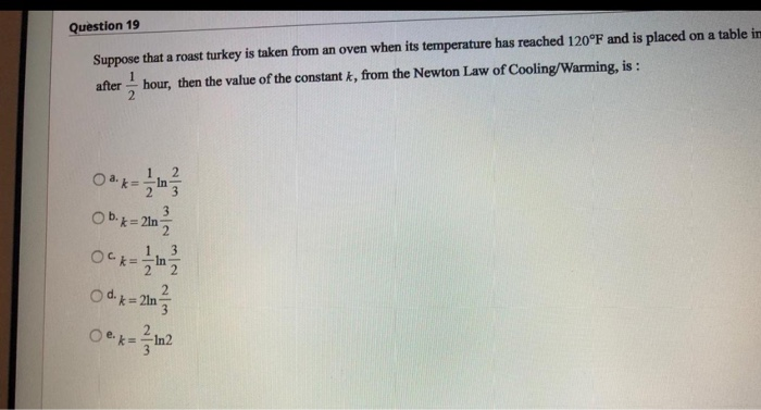 Solved Question 19 Suppose that a roast turkey is taken from | Chegg.com