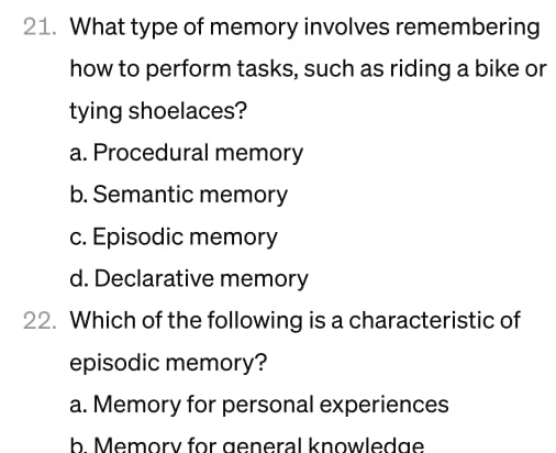 Solved What type of memory involves remembering how to | Chegg.com