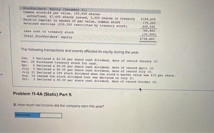 Solved Required information Problem 11-4A (Static) Analyzing | Chegg.com